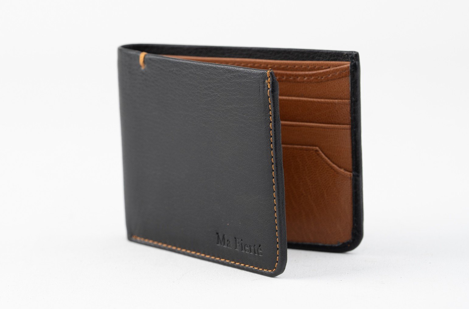Classic Bi-Fold Wallet – Black with Tan Interior Contrast – Ma Fierté