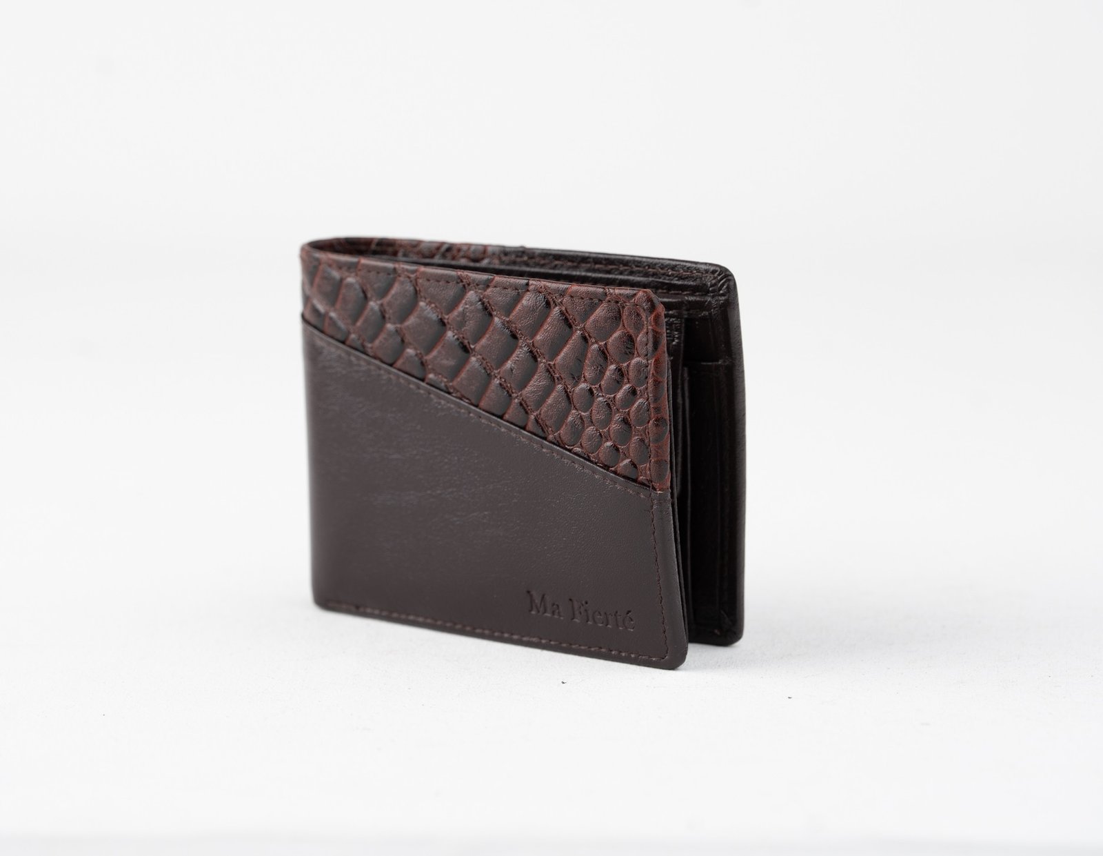 Dark Brown Dual-Texture Leather Wallet with Coin Pocket and RFID ...